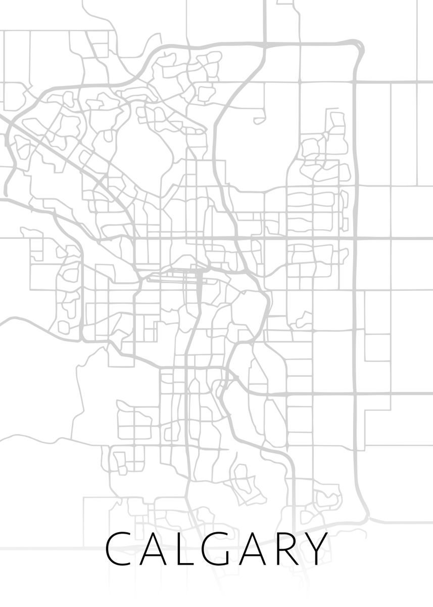 'Calgary Alberta BW Map Art' Poster, picture, metal print, paint by ...