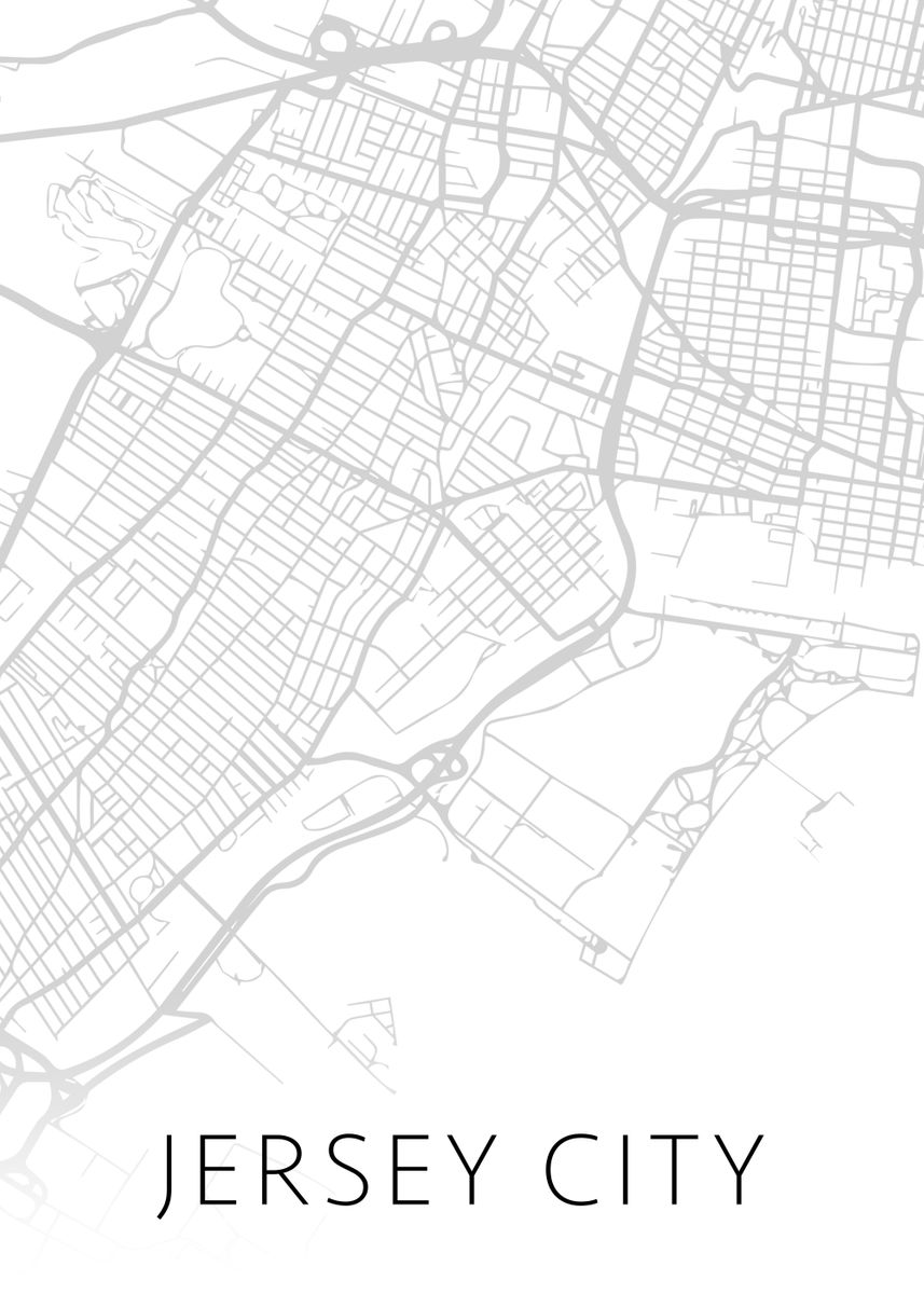 'Jersey City Street Map BW' Poster, picture, metal print, paint by ...