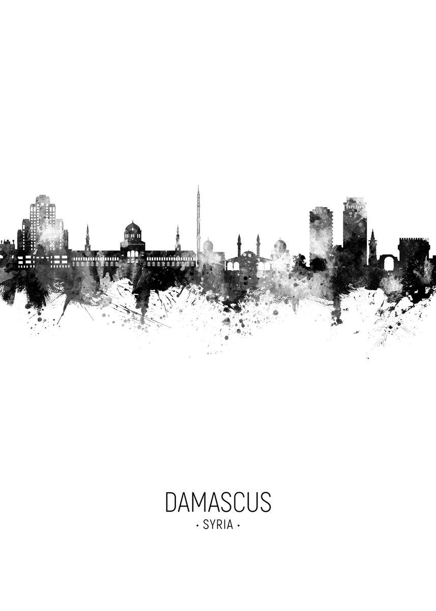 'Damascus Skyline Syria' Poster, picture, metal print, paint by Michael ...
