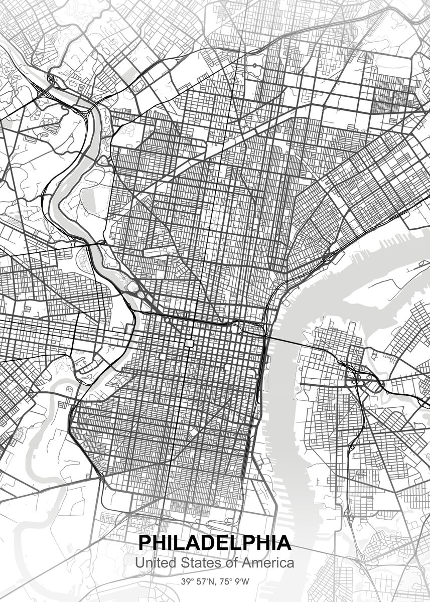 'philadelphia city map ' Poster, picture, metal print, paint by Project ...