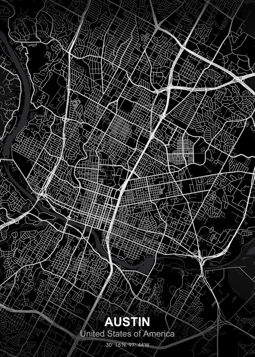 'austin city map black' Poster by Project X | Displate