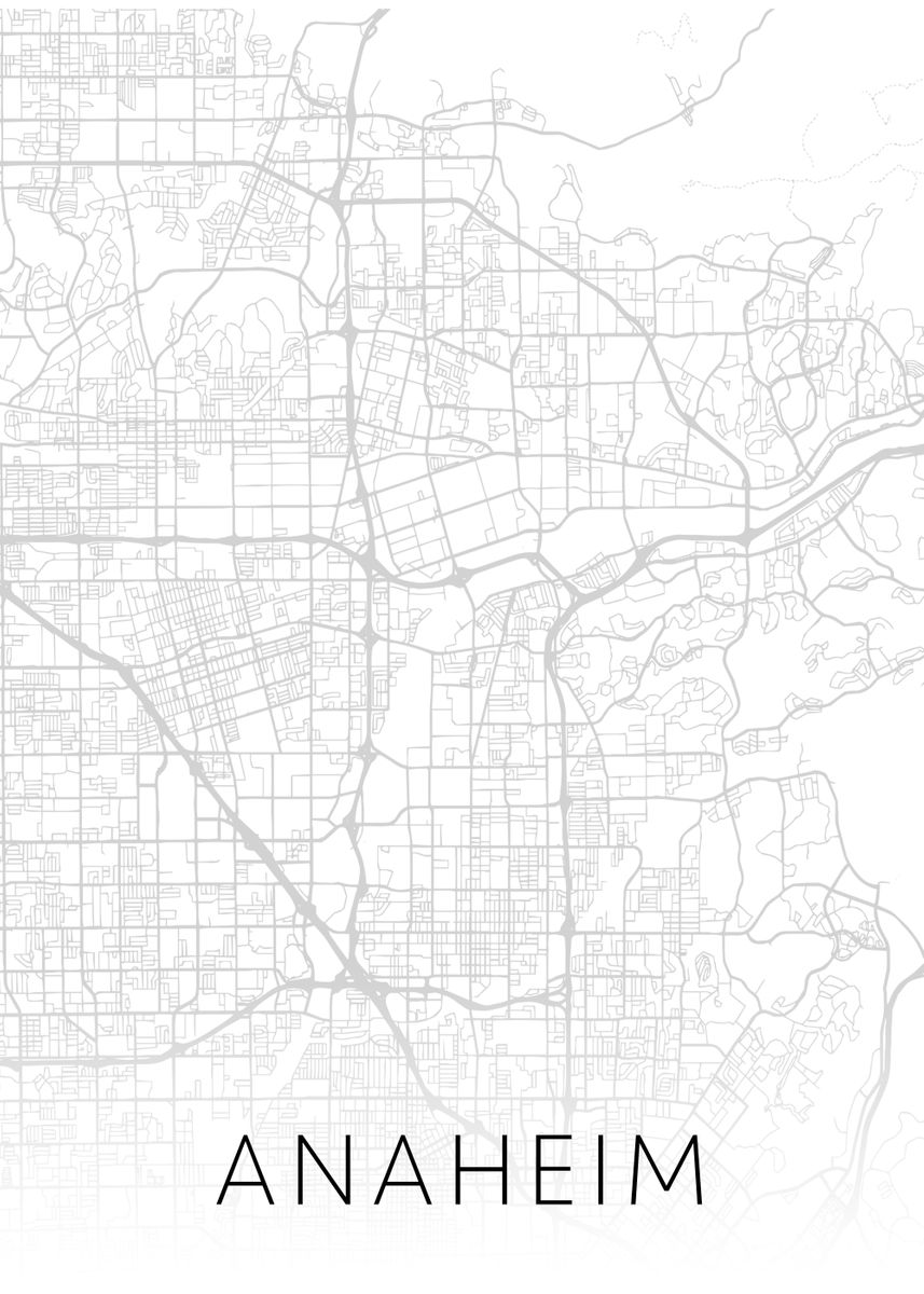 'Anaheim California BW Map' Poster, picture, metal print, paint by ...