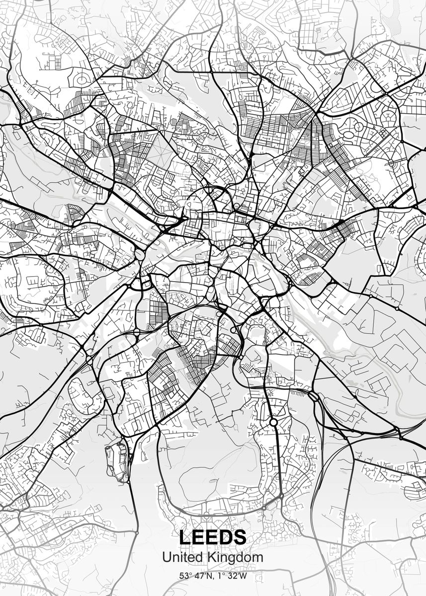 'leeds city map white' Poster, picture, metal print, paint by Project X ...