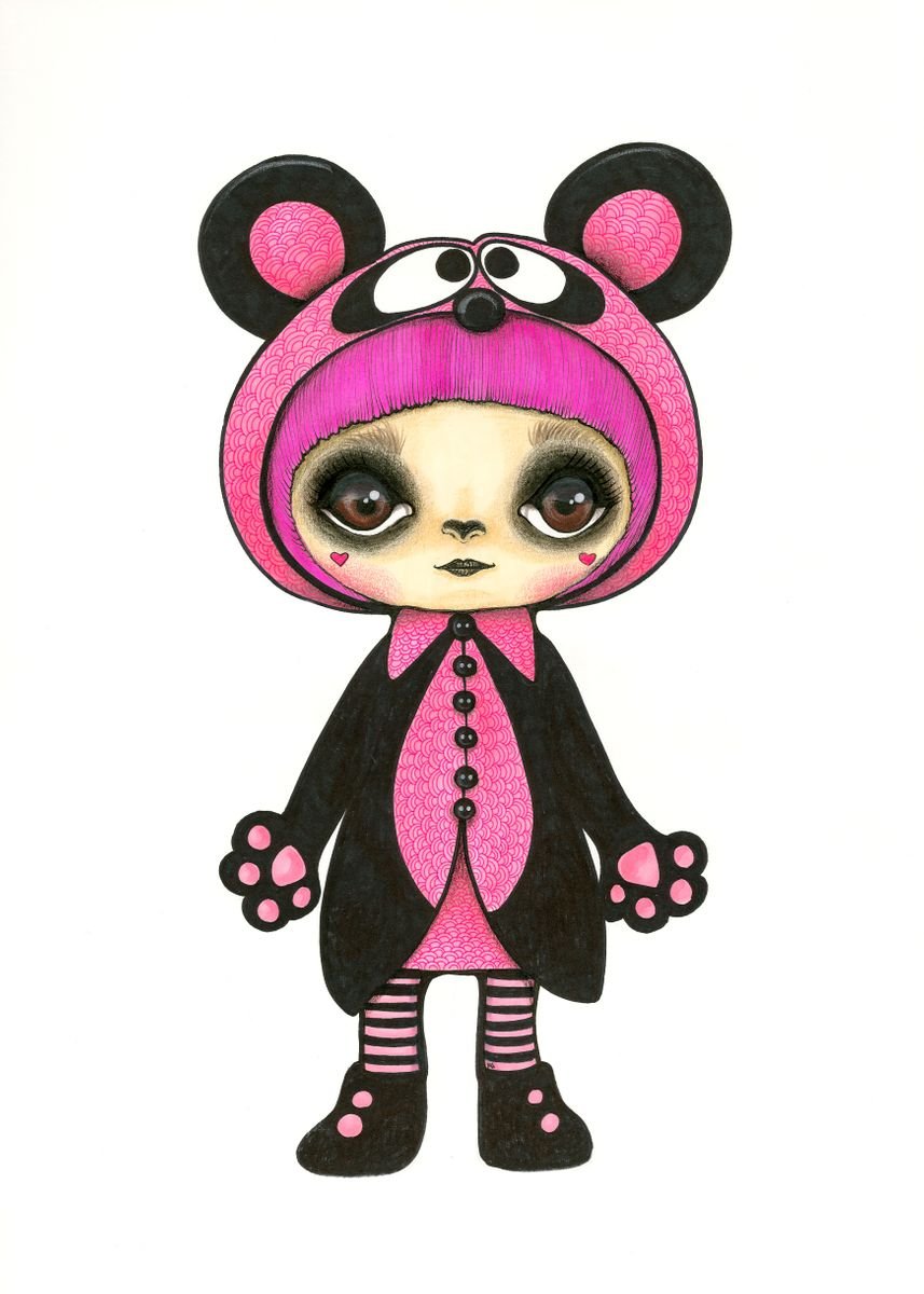 'Pink Panda Girl' Poster, picture, metal print, paint by Ann | Displate