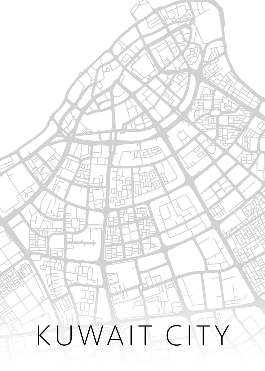 'Kuwait City Street BW Map' Poster, picture, metal print, paint by ...