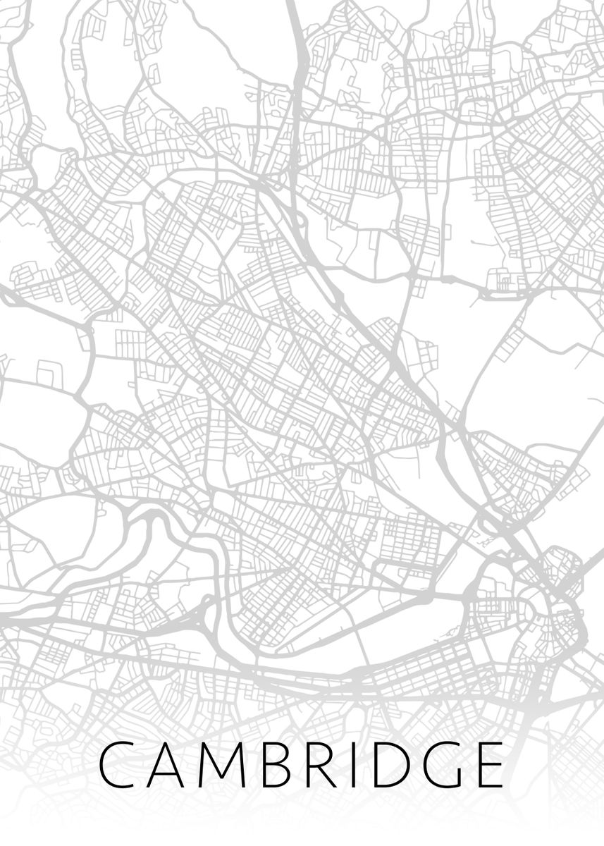 'Cambridge England BW Map' Poster, picture, metal print, paint by ...