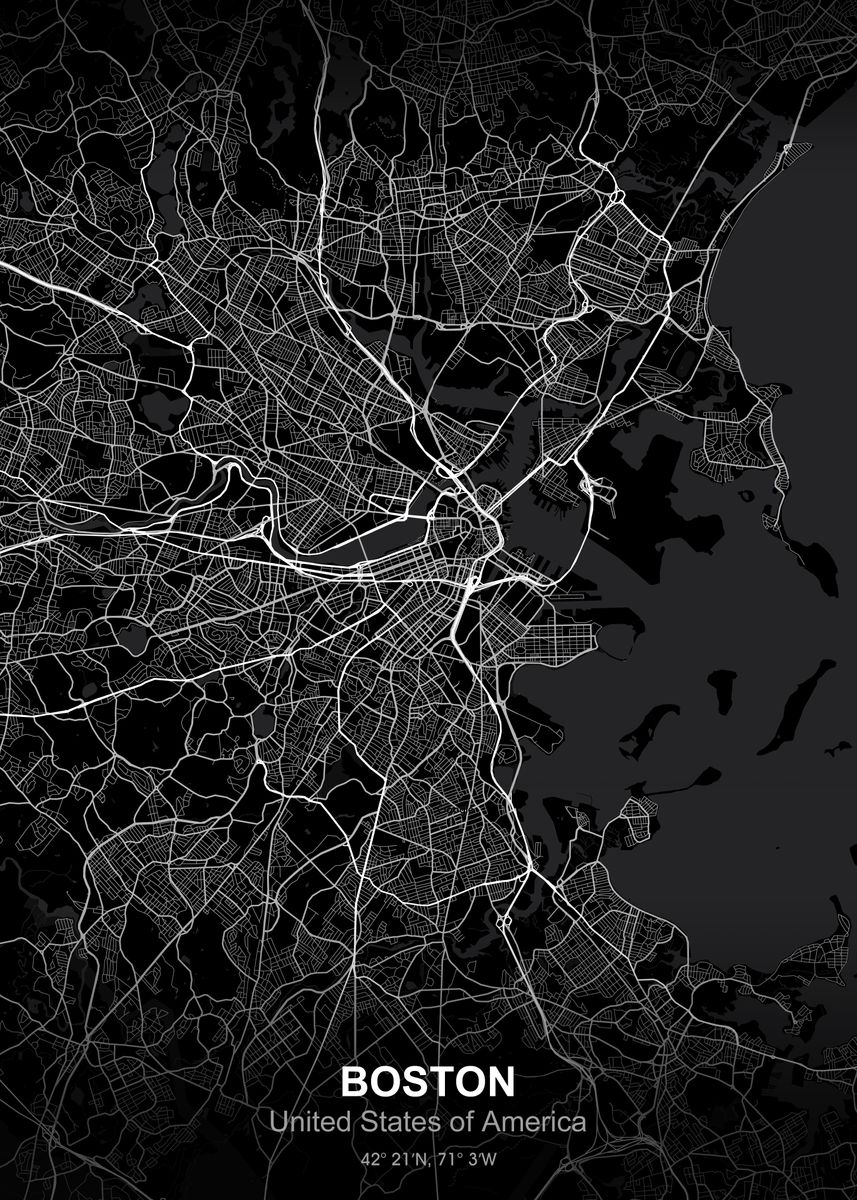 'boston city map black ' Poster, picture, metal print, paint by Project ...