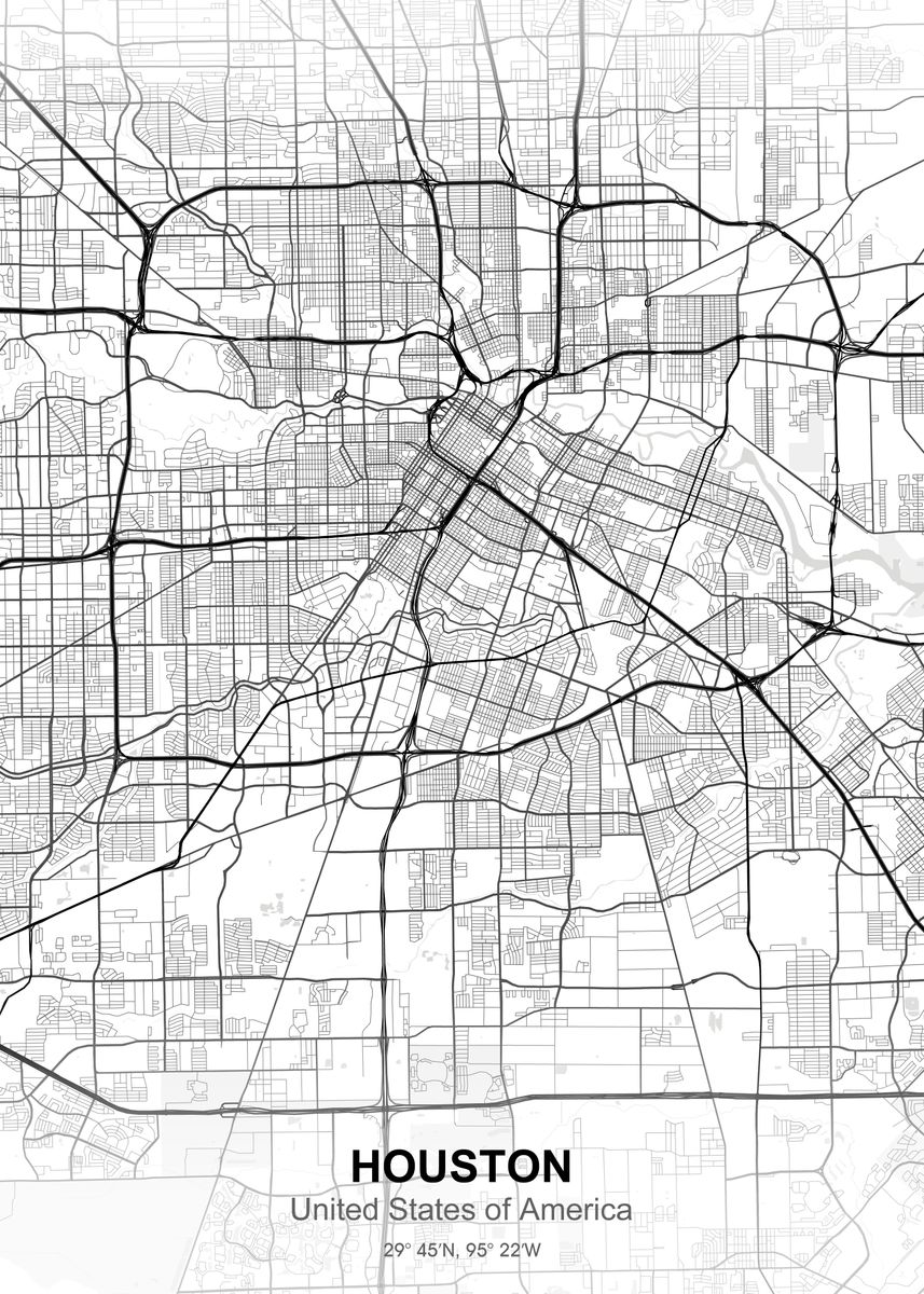 'houston city map white' Poster, picture, metal print, paint by Project ...