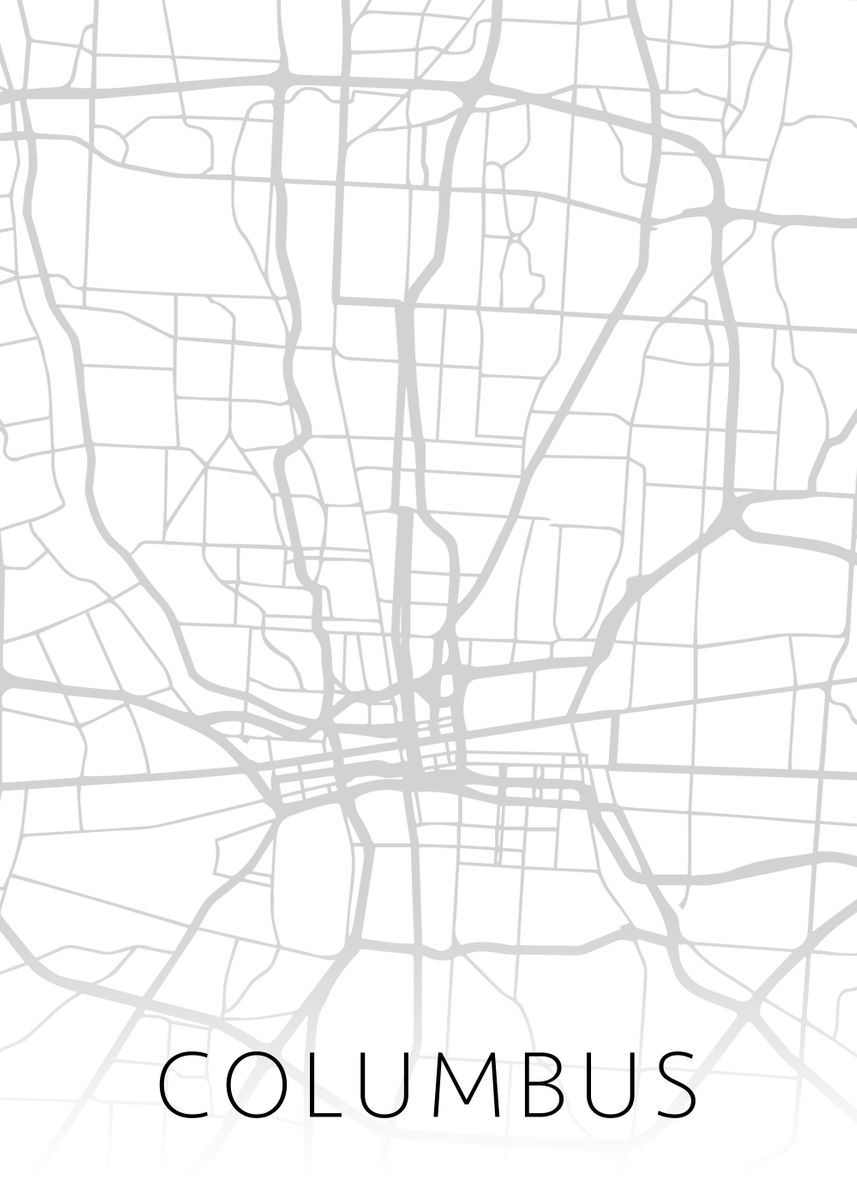 'Columbus Ohio BW Map Art' Poster, picture, metal print, paint by ...