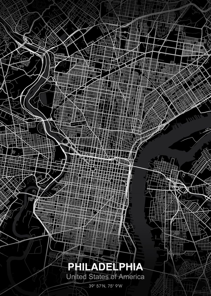 'philadelphia city map blac' Poster by Project X | Displate