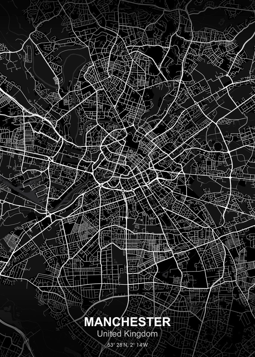 'manchester city map black' Poster by Project X | Displate