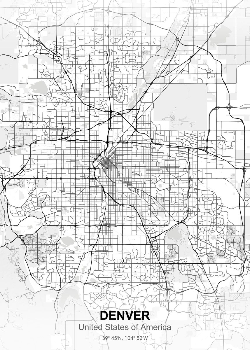 'denver city map white' Poster, picture, metal print, paint by Project ...