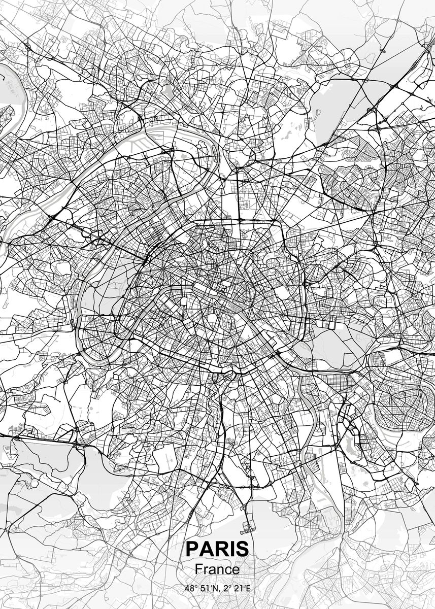 'Paris city map white' Poster, picture, metal print, paint by Project X ...