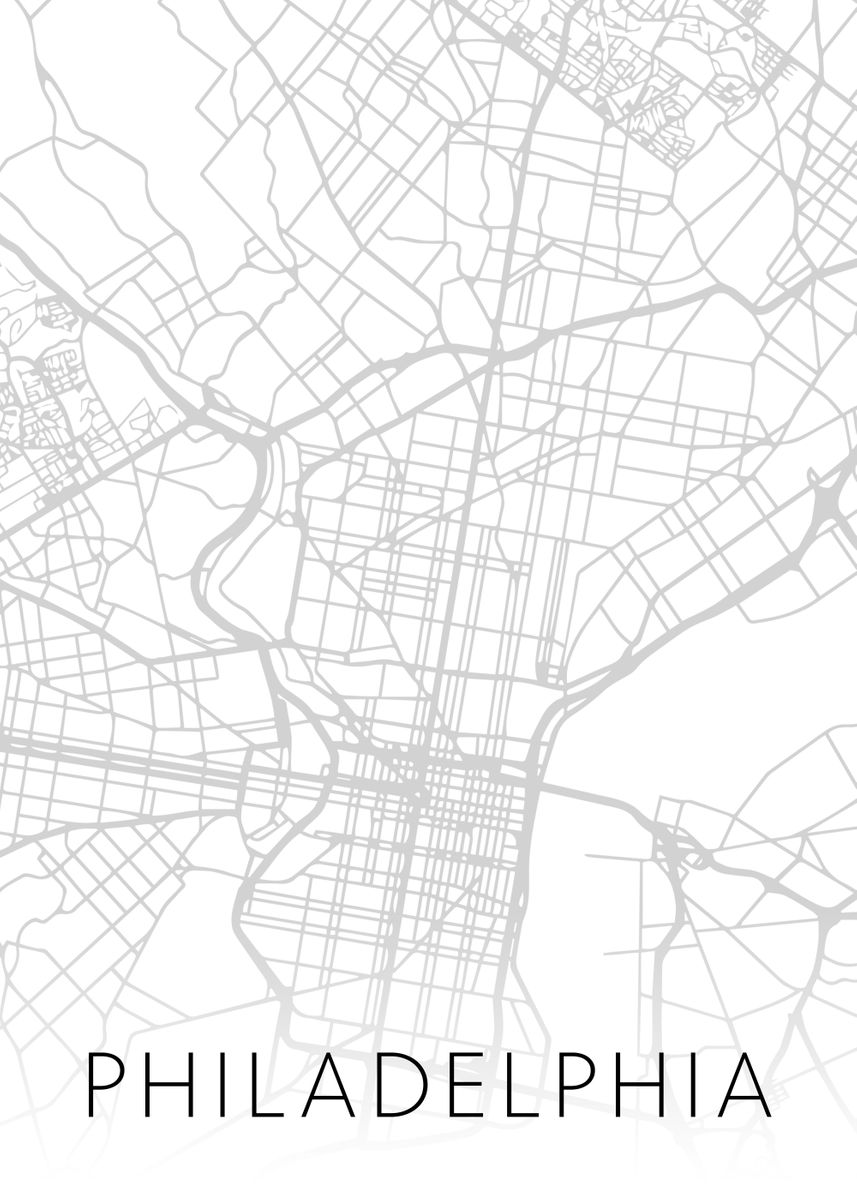 'Philadelphia City Map BW' Poster, picture, metal print, paint by ...