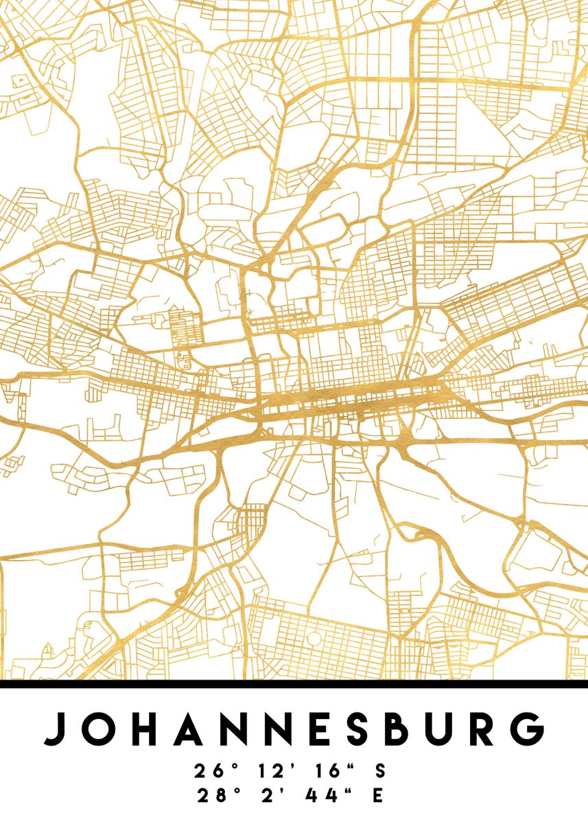'Johannesburg Map' Poster, picture, metal print, paint by Emiliano ...
