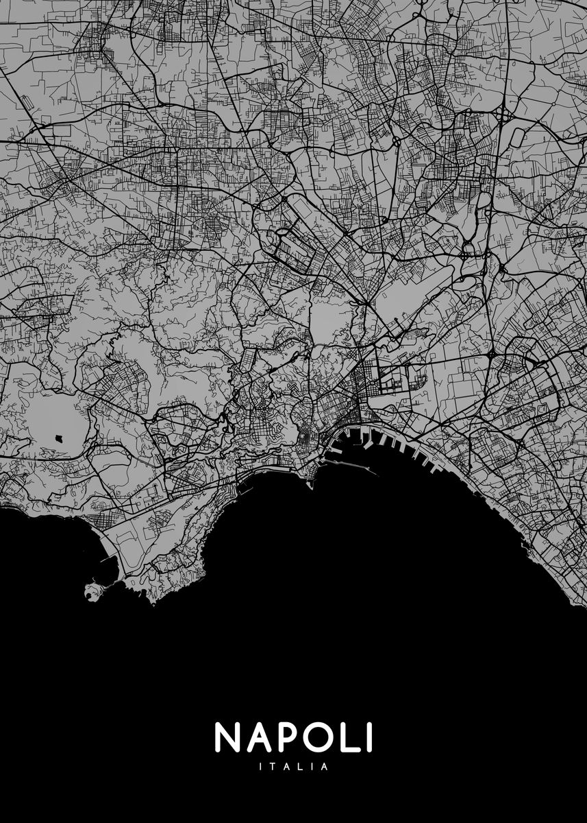 'Napoli map BW' Poster, picture, metal print, paint by mapsies | Displate