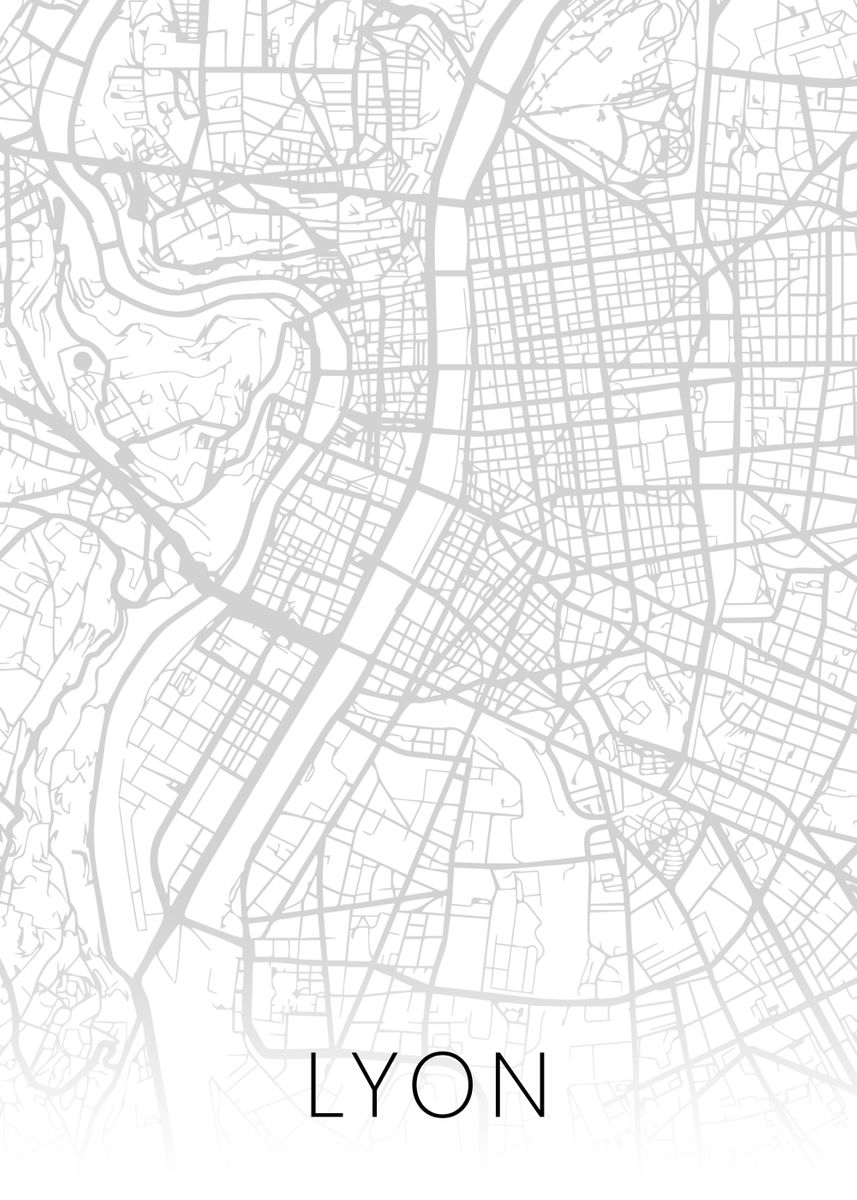 'Lyon France City Map BW' Poster, picture, metal print, paint by Design ...