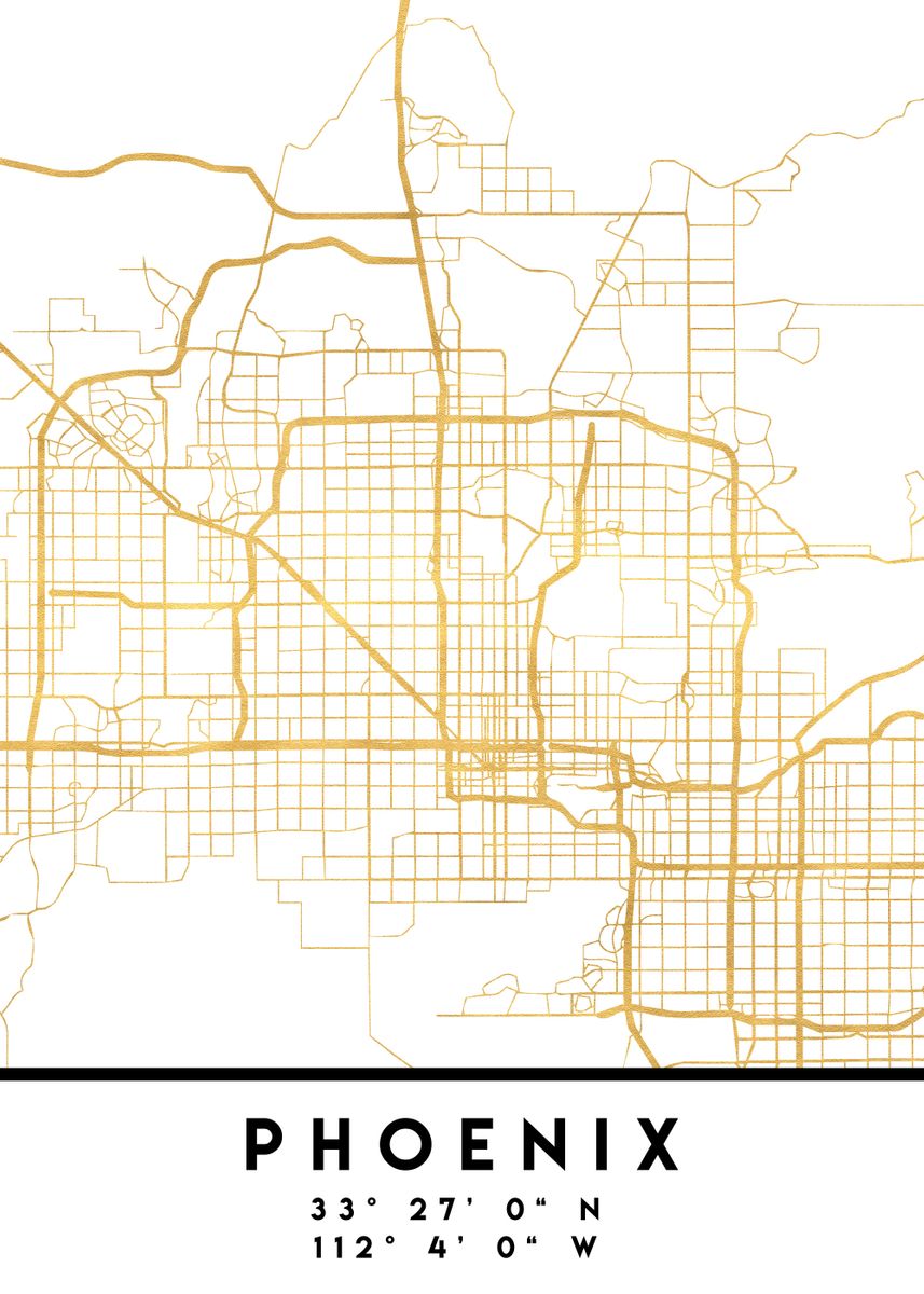 'Phoenix Map Arizona' Poster, picture, metal print, paint by Emiliano ...