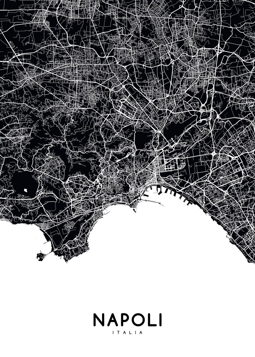 'Napoli map black' Poster, picture, metal print, paint by mapsies ...