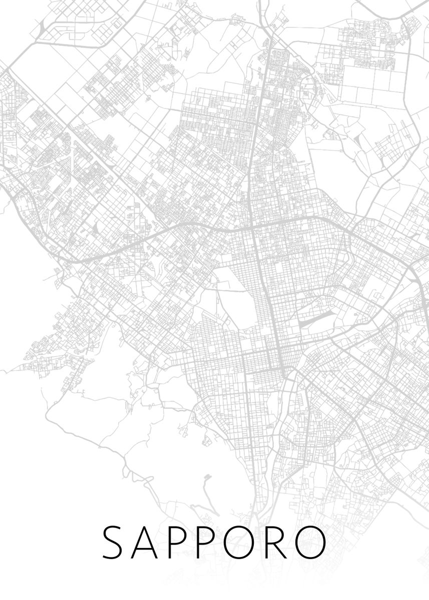 'Sapporo Japan City Map BW' Poster, picture, metal print, paint by ...