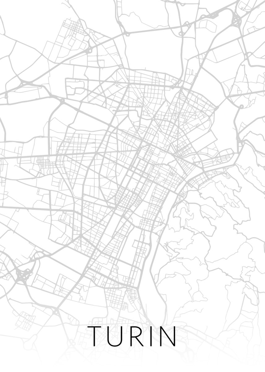 'Turin Italy City Map BW' Poster, picture, metal print, paint by Design ...