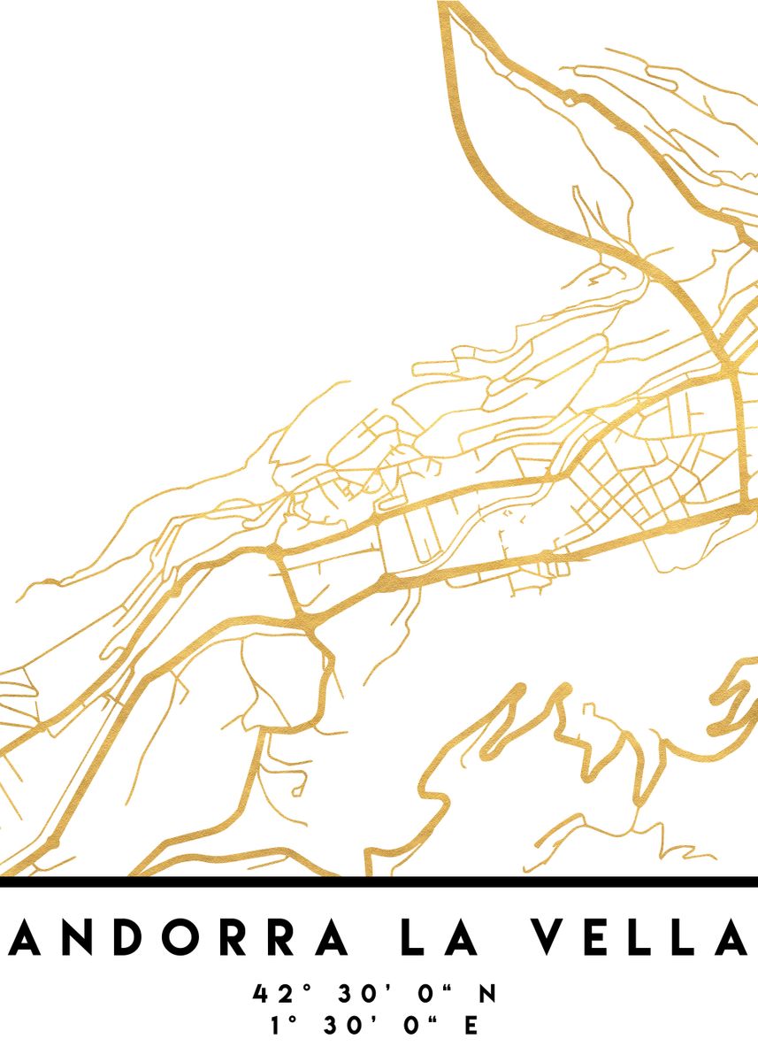 'Andorra La vella Map' Poster, picture, metal print, paint by Emiliano ...