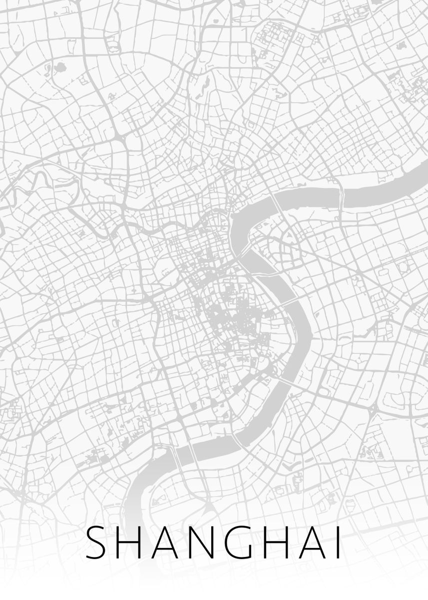 'Shanghai China City Map BW' Poster, picture, metal print, paint by ...