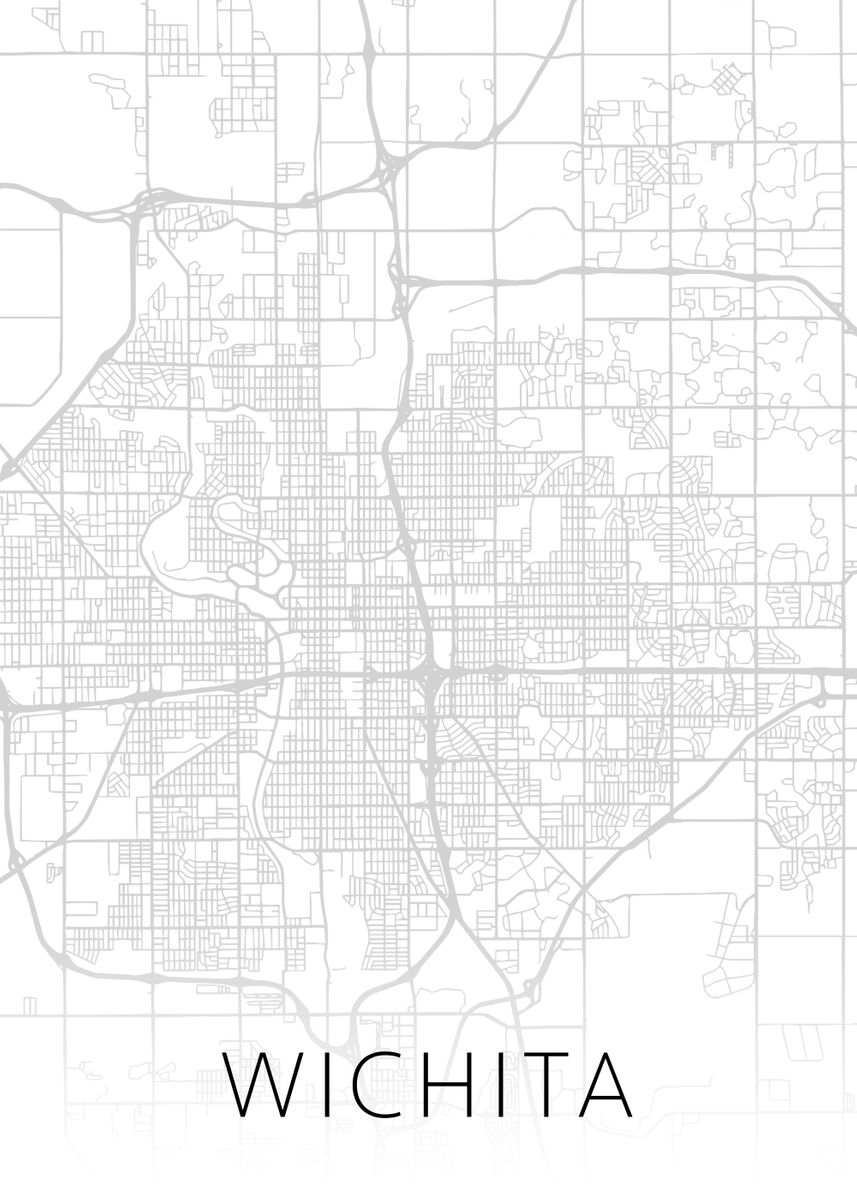 'Wichita Kansas City Map BW' Poster, picture, metal print, paint by ...