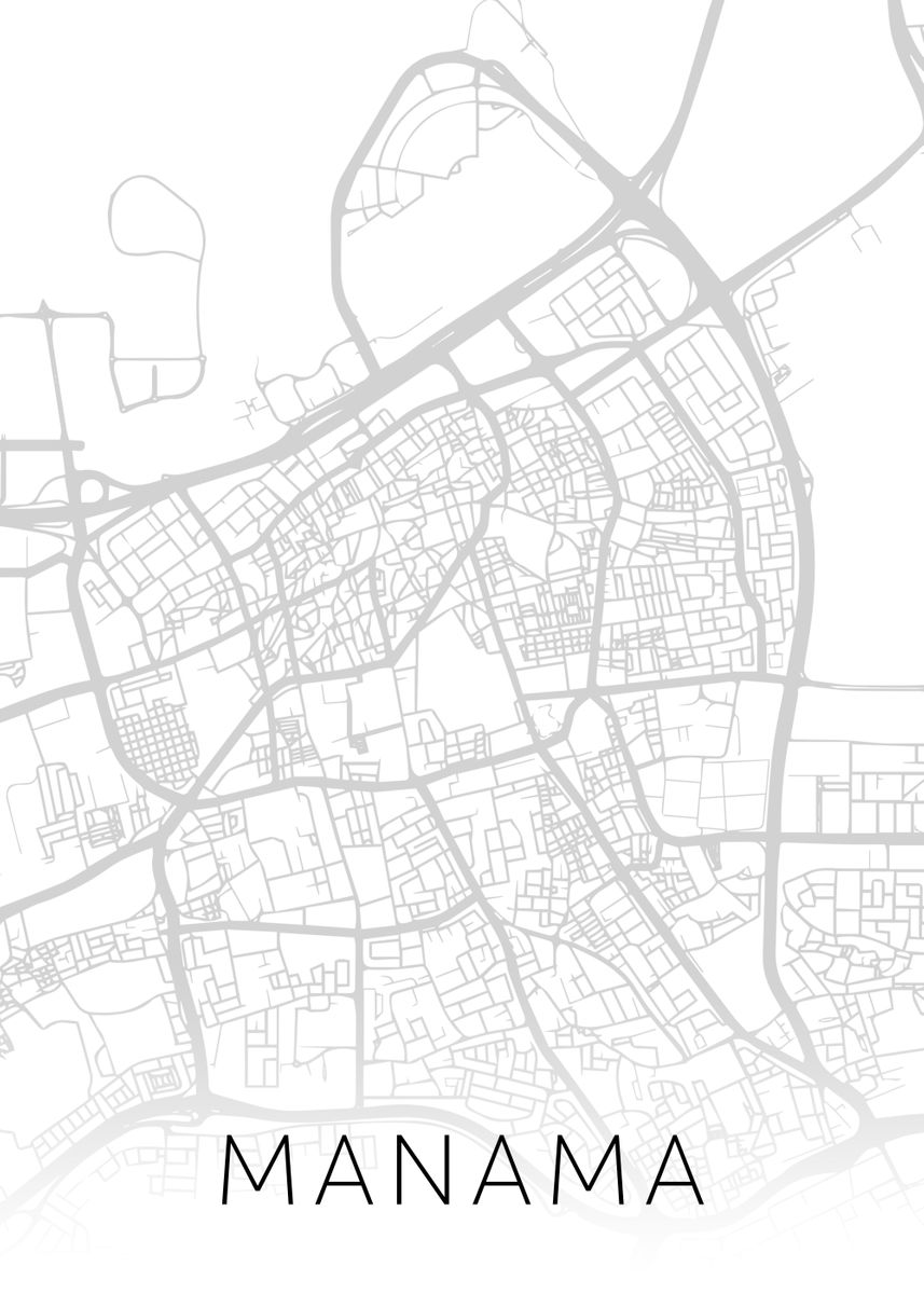 'Manama City Map BW Streets' Poster, picture, metal print, paint by ...