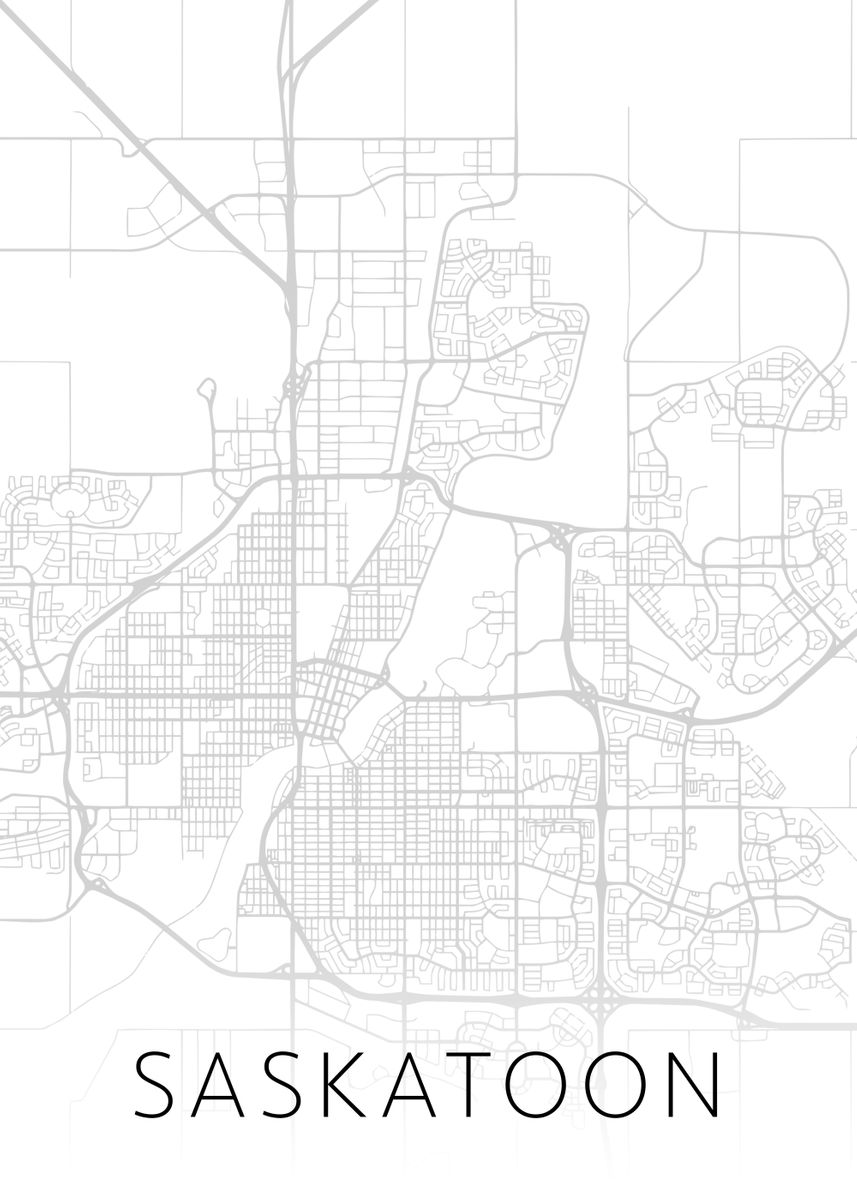 'Saskatoon City Map BW Art' Poster, picture, metal print, paint by ...