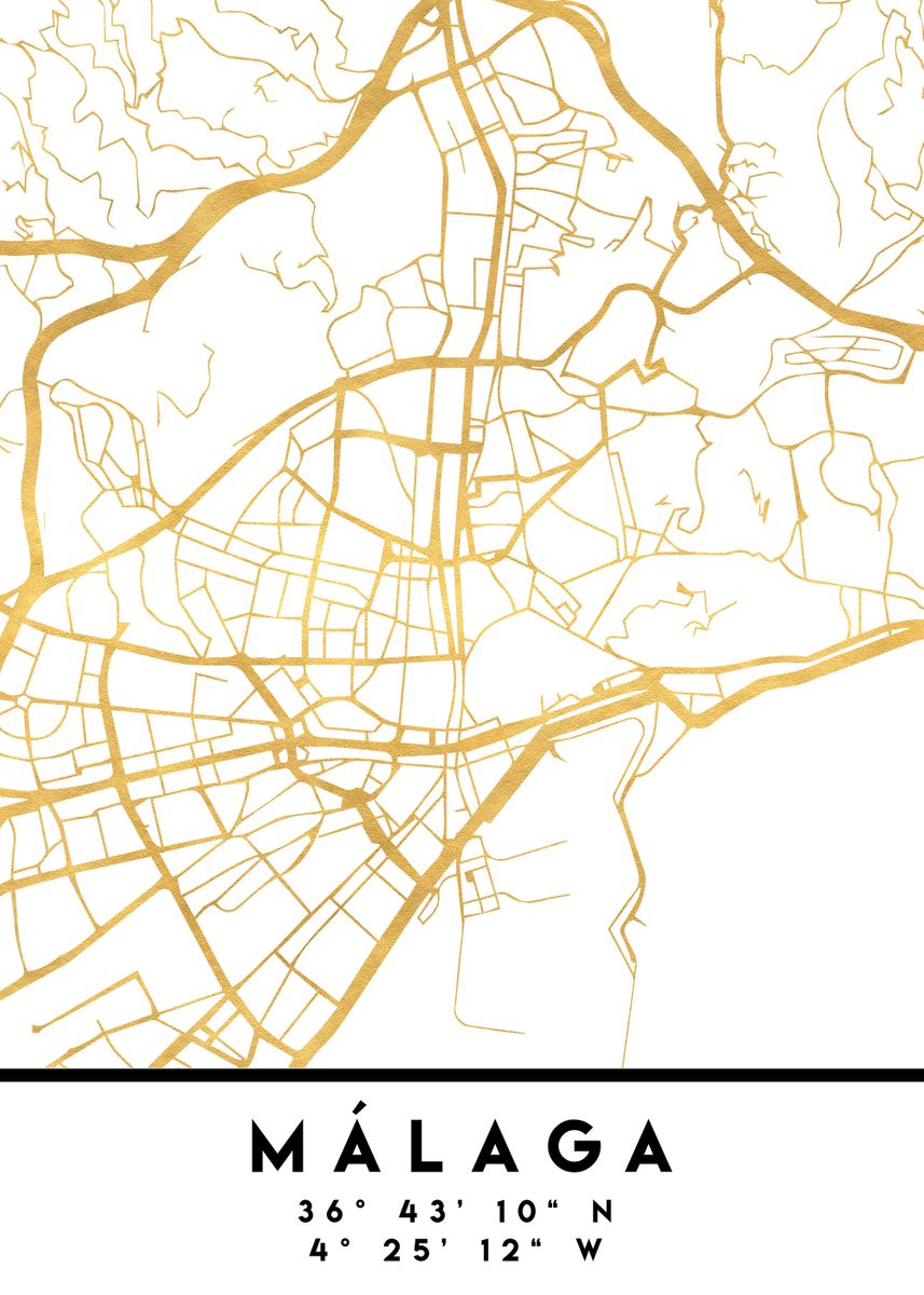 'Malaga Map Spain' Poster, picture, metal print, paint by Emiliano ...