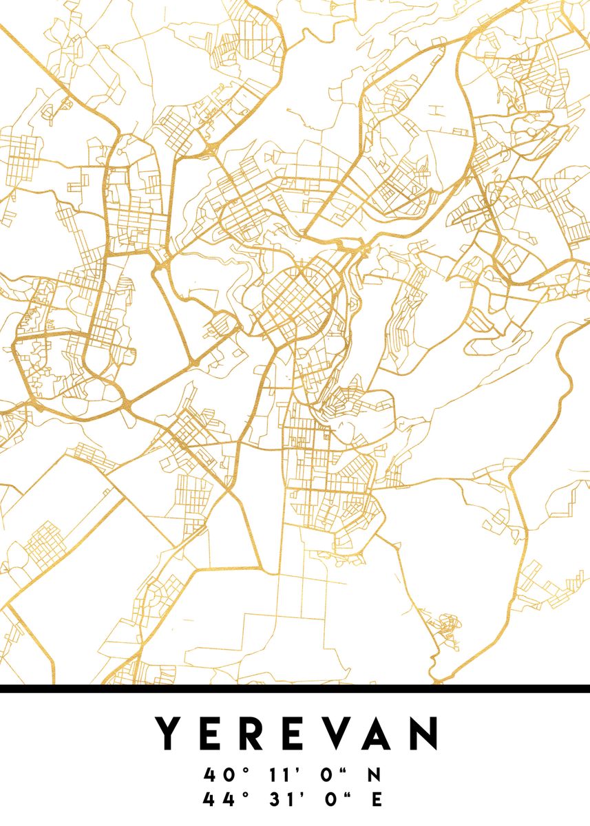 'Yerevan Map Armenia' Poster, picture, metal print, paint by Emiliano ...