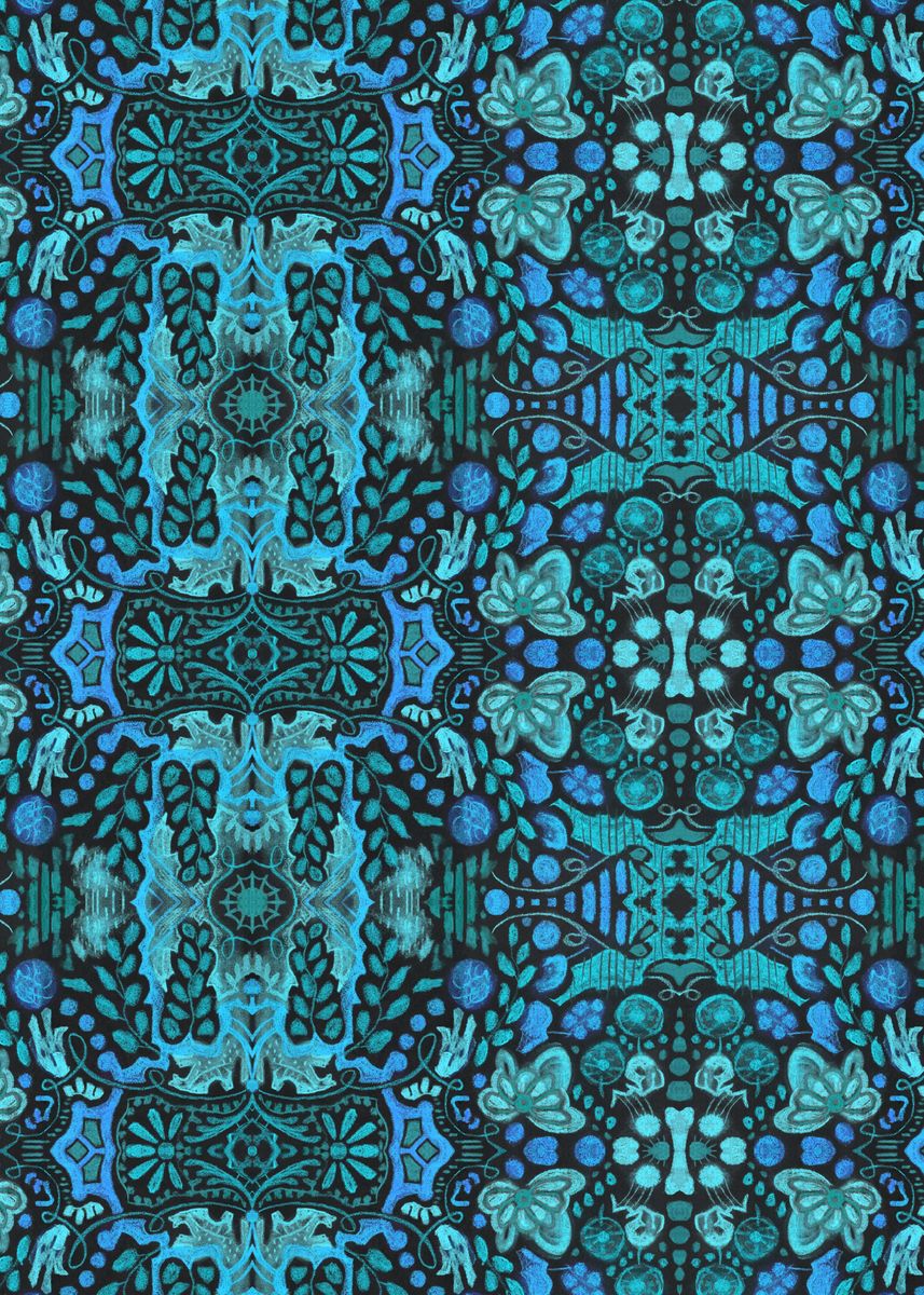 'Indian Summer Pattern Blue' Poster, picture, metal print, paint by ...