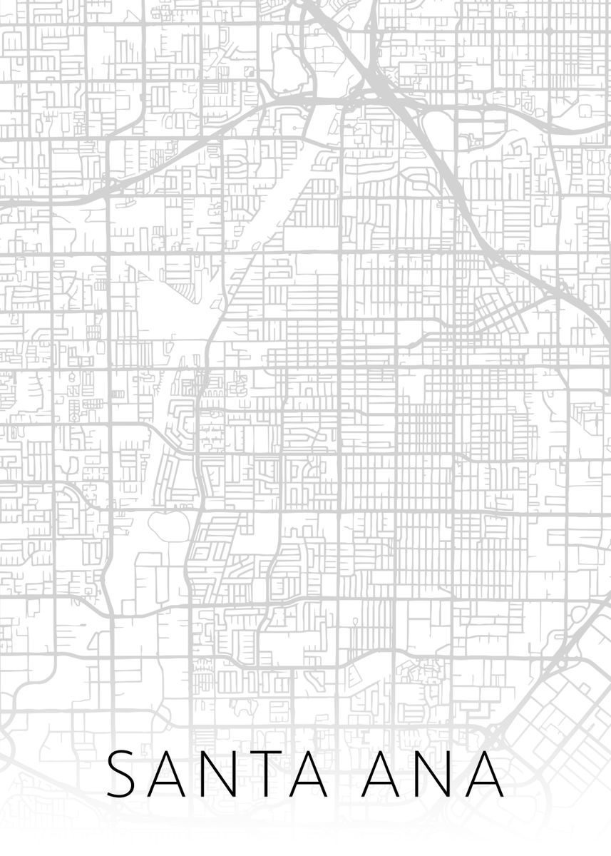 'Santa Ana City Map BW Art' Poster, picture, metal print, paint by ...