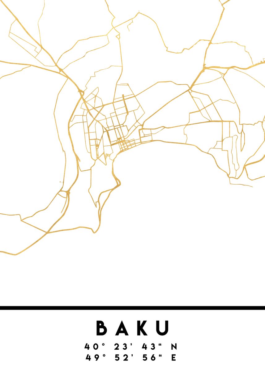 'Baku Map Azerbaijan' Poster, picture, metal print, paint by Emiliano ...