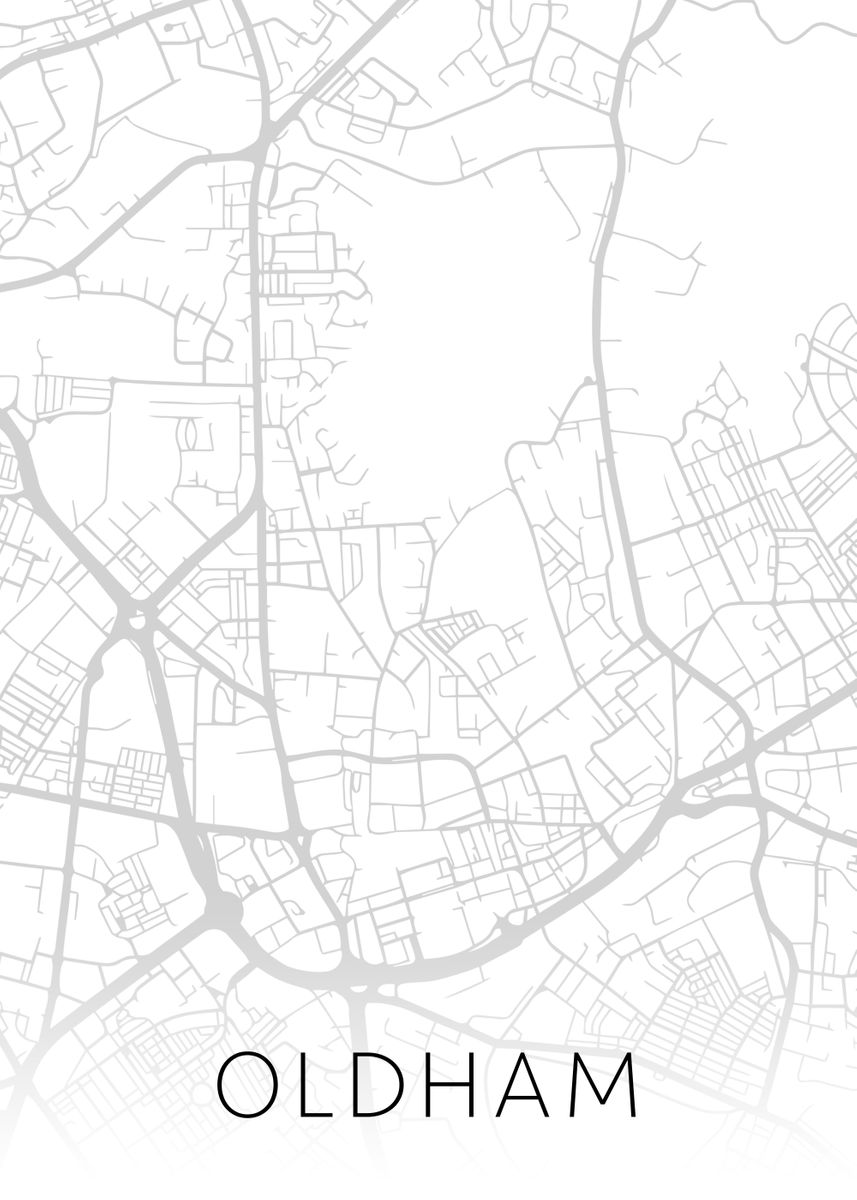 'Oldham England City Map BW' Poster, picture, metal print, paint by ...