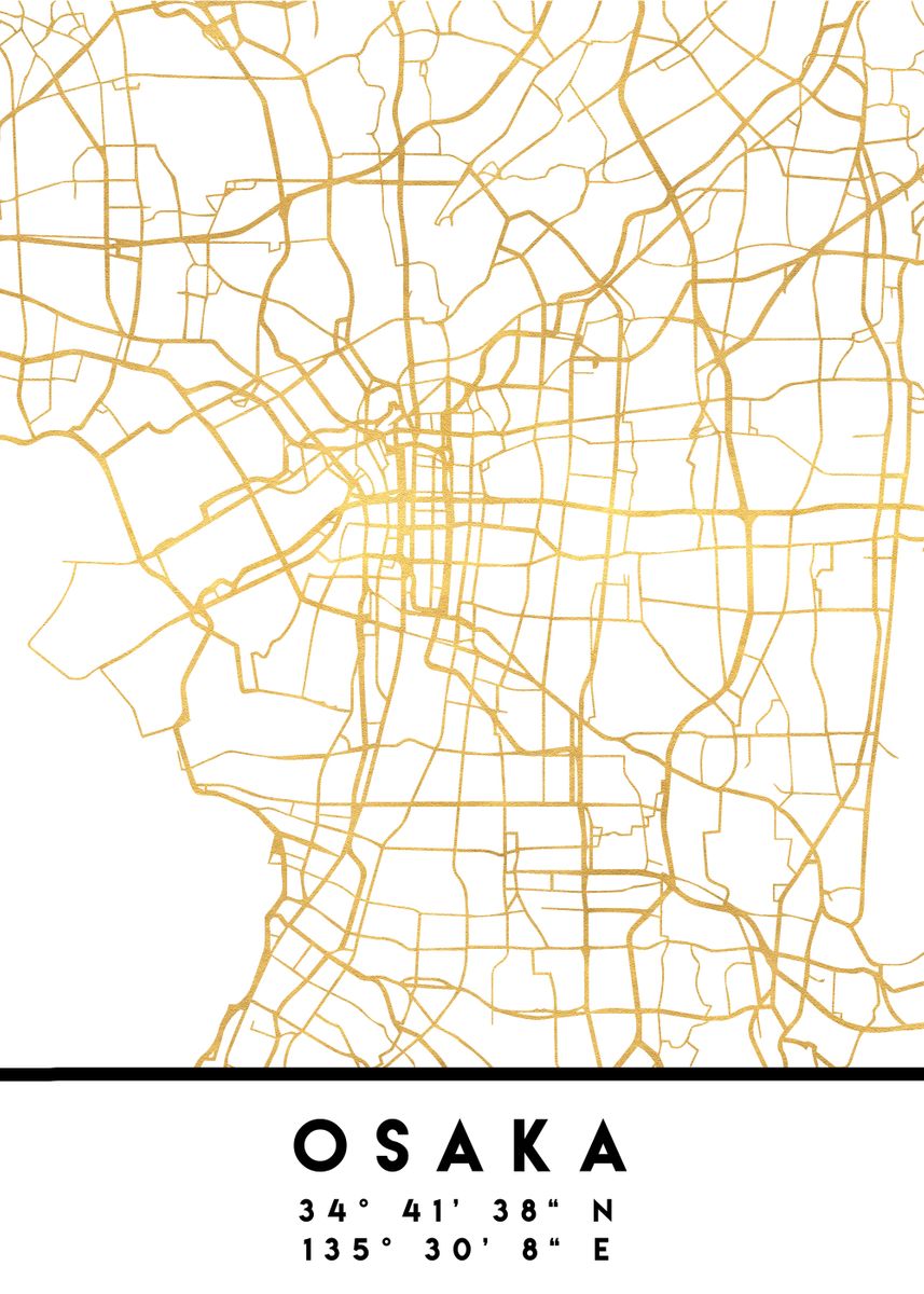 'Osaka Map Japan' Poster, picture, metal print, paint by Emiliano ...