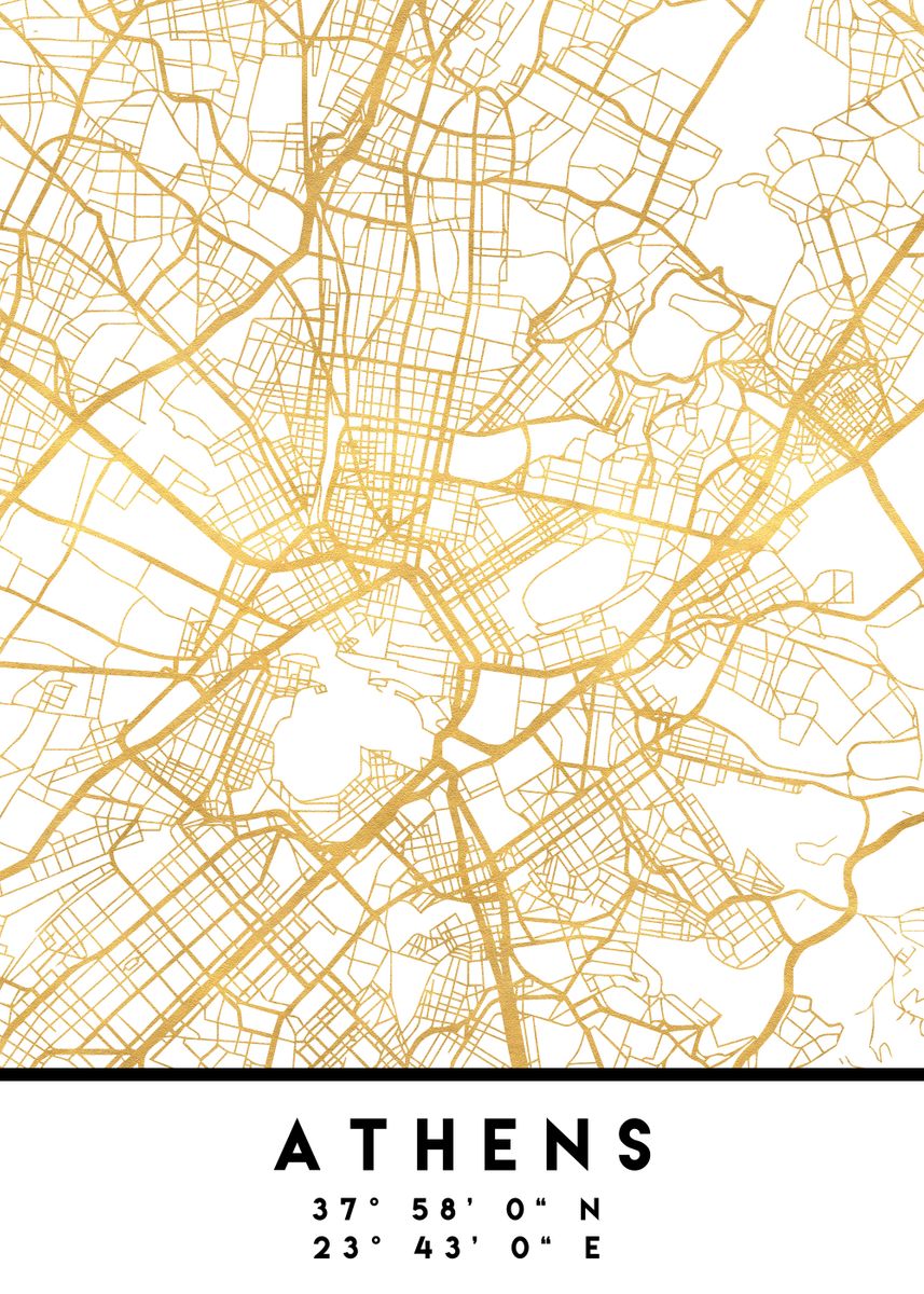 'Athens Map Greece' Poster, picture, metal print, paint by Emiliano ...
