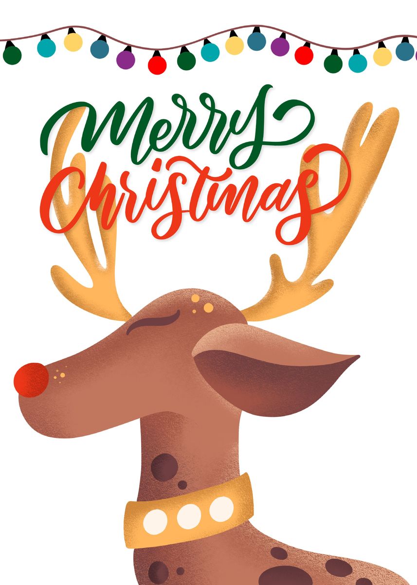 'Merry Christmas Reindeer' Poster, picture, metal print, paint by ...