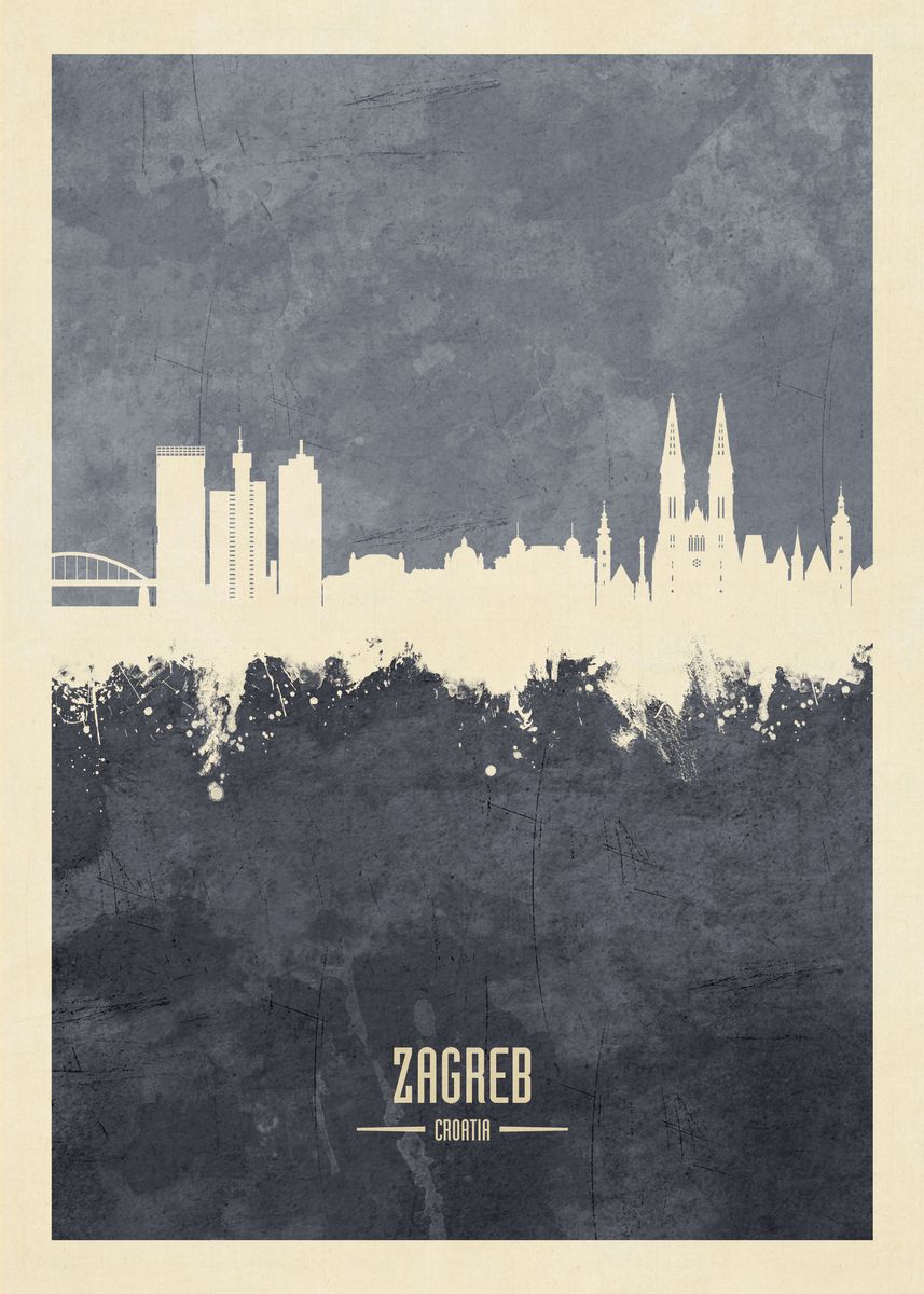 'Zagreb Skyline Croatia' Poster, picture, metal print, paint by Michael ...