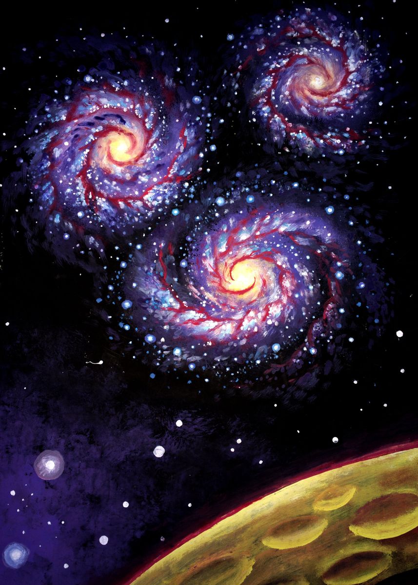 'Galactic trio' Poster, picture, metal print, paint by corinachirila ...