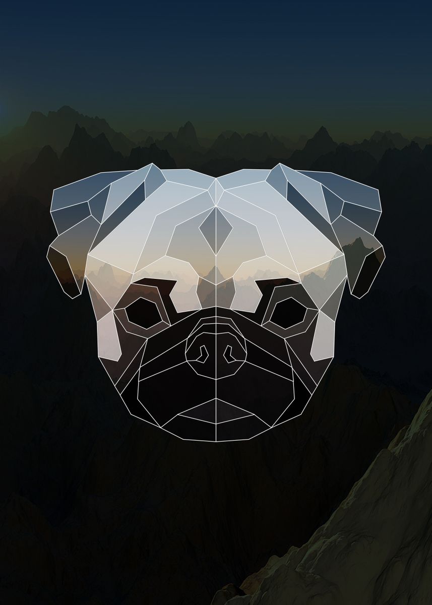 'Geometric Pug' Poster, picture, metal print, paint by Jay Diloy | Displate