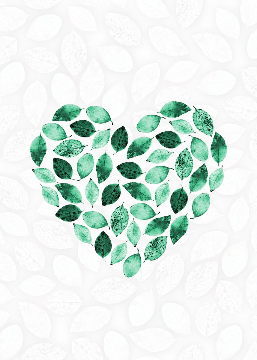 'Green Leaf Heart Pattern' Poster, picture, metal print, paint by ...