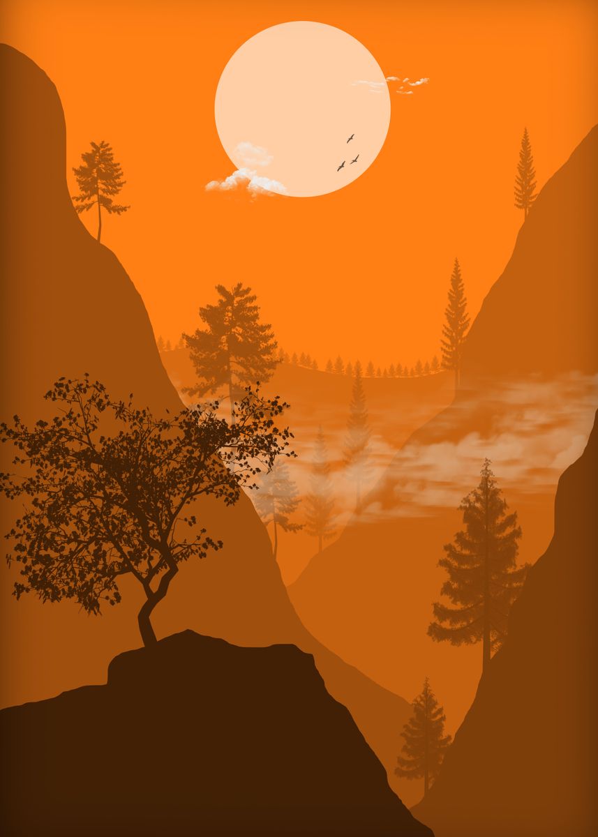 'Orange 2D Landscape' Poster, picture, metal print, paint by Lukas Lii ...