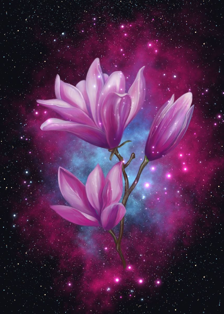 'Space flower magnolia' Poster, picture, metal print, paint by Елена ...