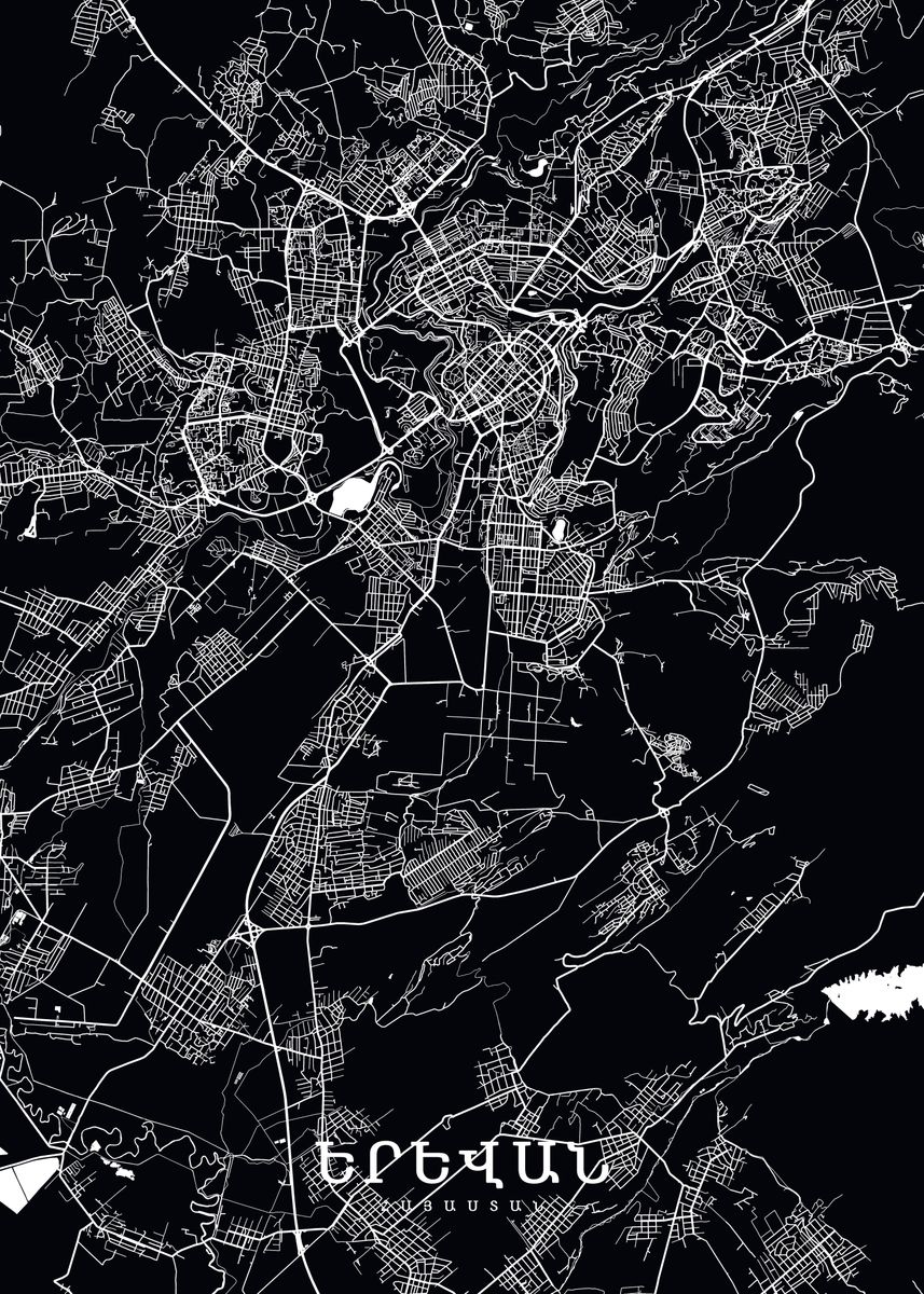 'Yerivan map black' Poster, picture, metal print, paint by mapsies ...