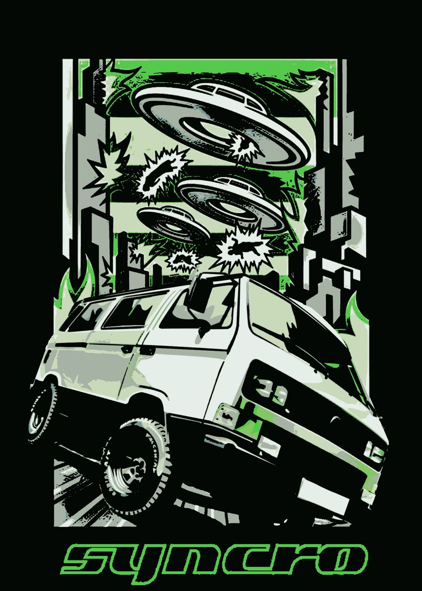 'Syncro Battle bus' Poster, picture, metal print, paint by BeetleInk ...