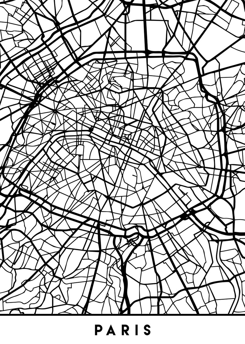 'Paris France Map Black' Poster, picture, metal print, paint by ...