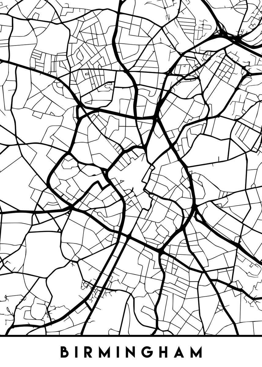 'Birmingham Map England' Poster, picture, metal print, paint by ...