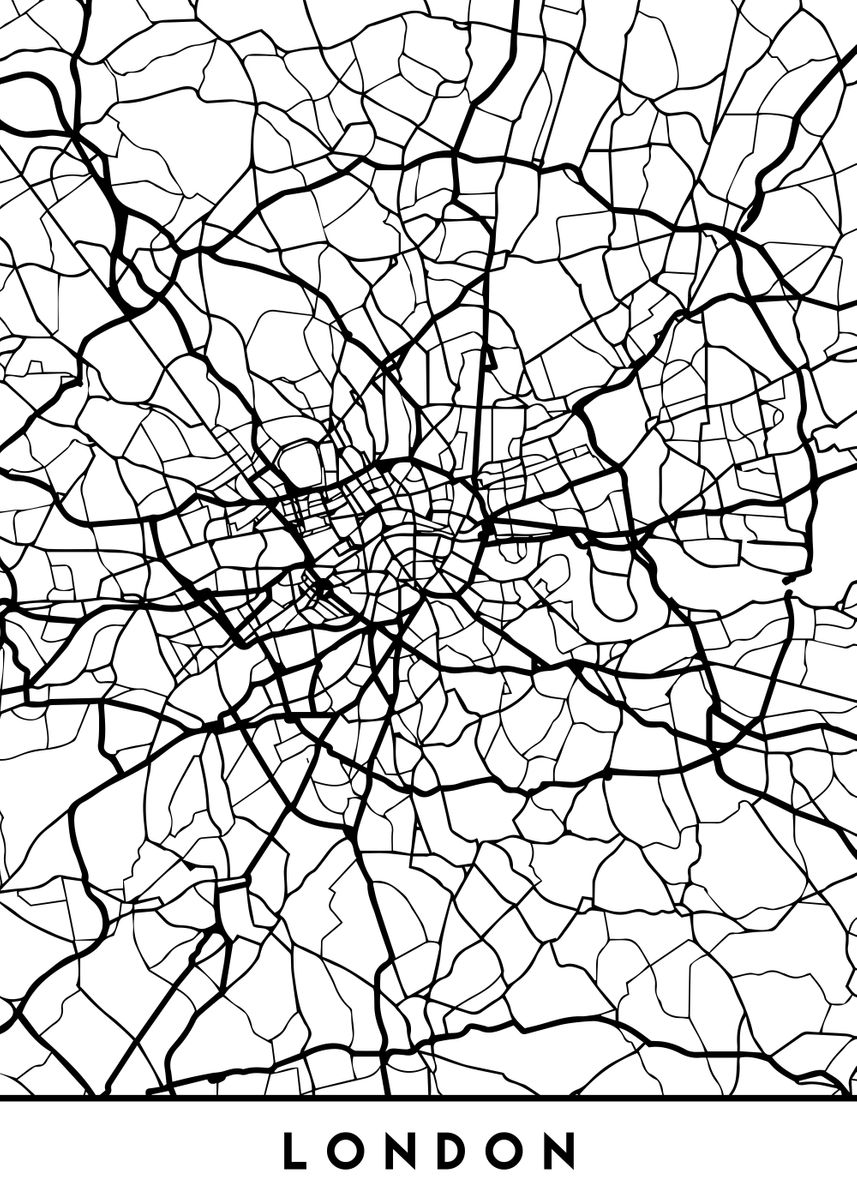 'London Map England Black' Poster, picture, metal print, paint by ...